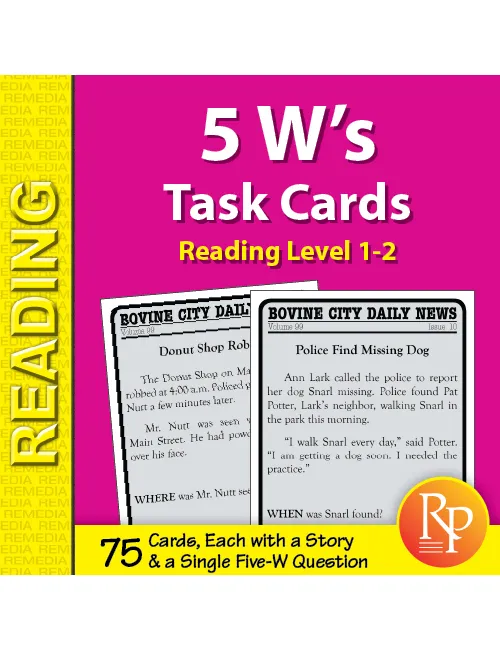 5 W's Task Cards (Reading Level 1-2)
