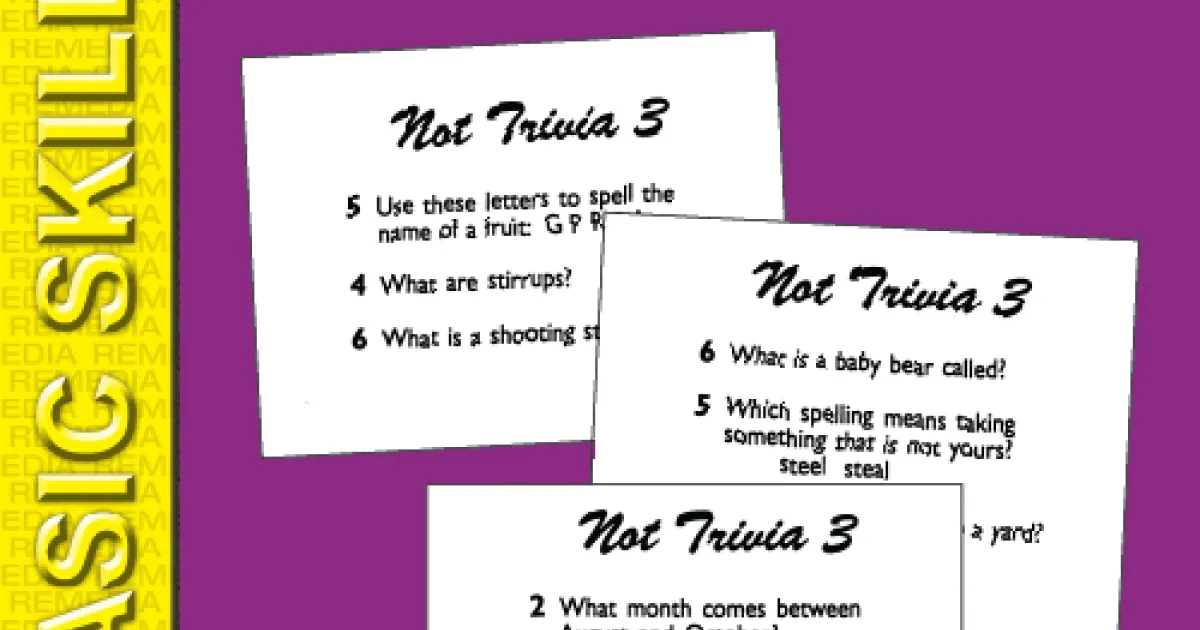 Not Trivia! Task Card Game for All Subjects (Grade 3)