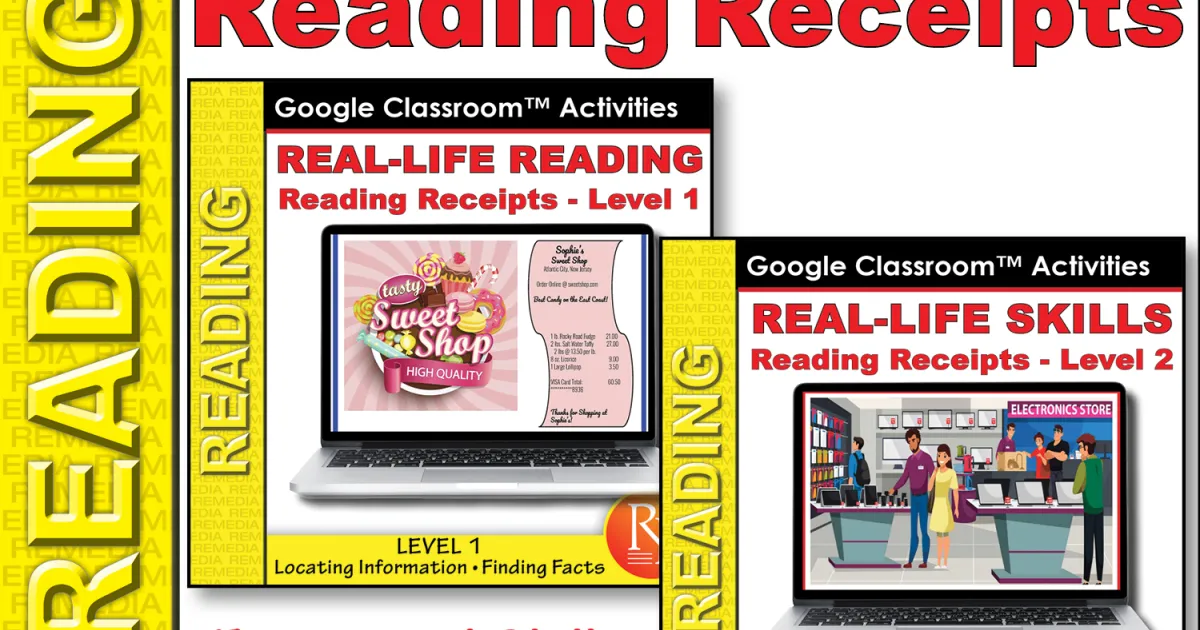 READING RECEIPTS Google Slides Set - Levels 1 & 2: Real-Life Skills