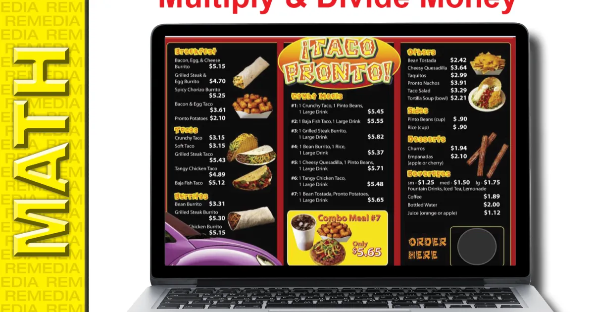 Drive Thru Menu Math - Multiply & Divide Money | Google Slides Distance ...