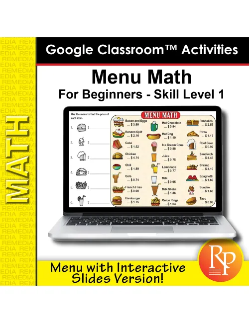 Google Classroom: Menu Math for Beginners Level 1 - Menu with Slides ...