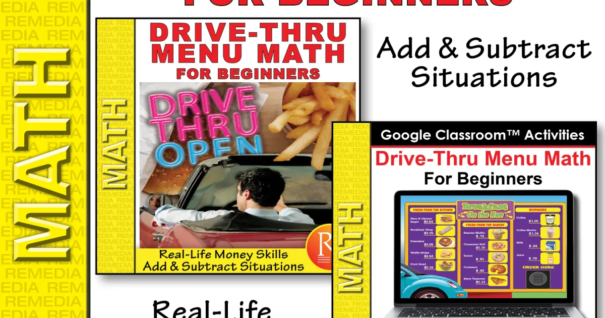 Life Skills Money - Drive Thru Menu Math: Add Subtract - BUNDLE - PDF ...