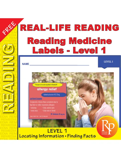FREE! Reading Medicine Labels Level 1: Life Skills - Comprehension ...