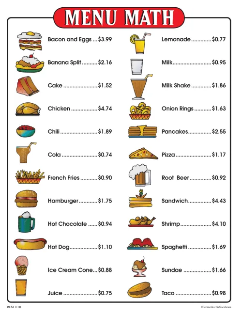 Menu Math for Beginners (Extra Menus)