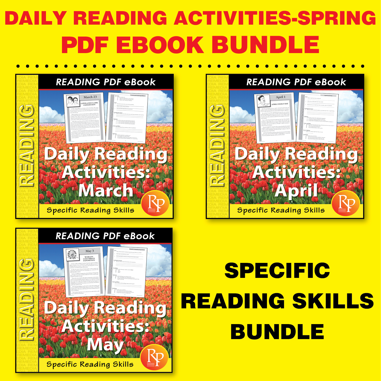 SPRING Daily Reading Activities Set: Main Idea, Fact/Opinion, Inference ...