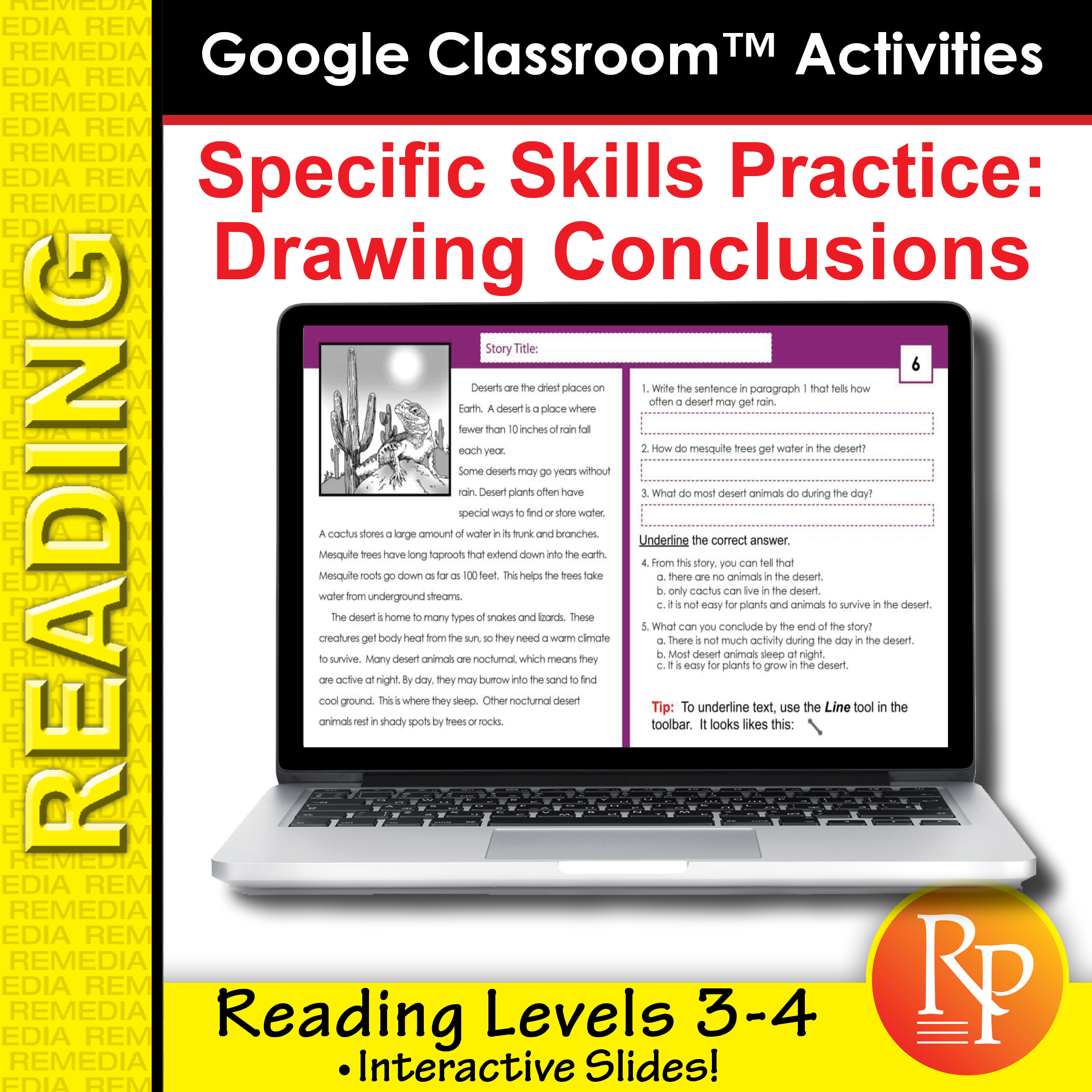 Google Classroom™ Activities: Drawing Conclusions Reading Level Grades 3-4
