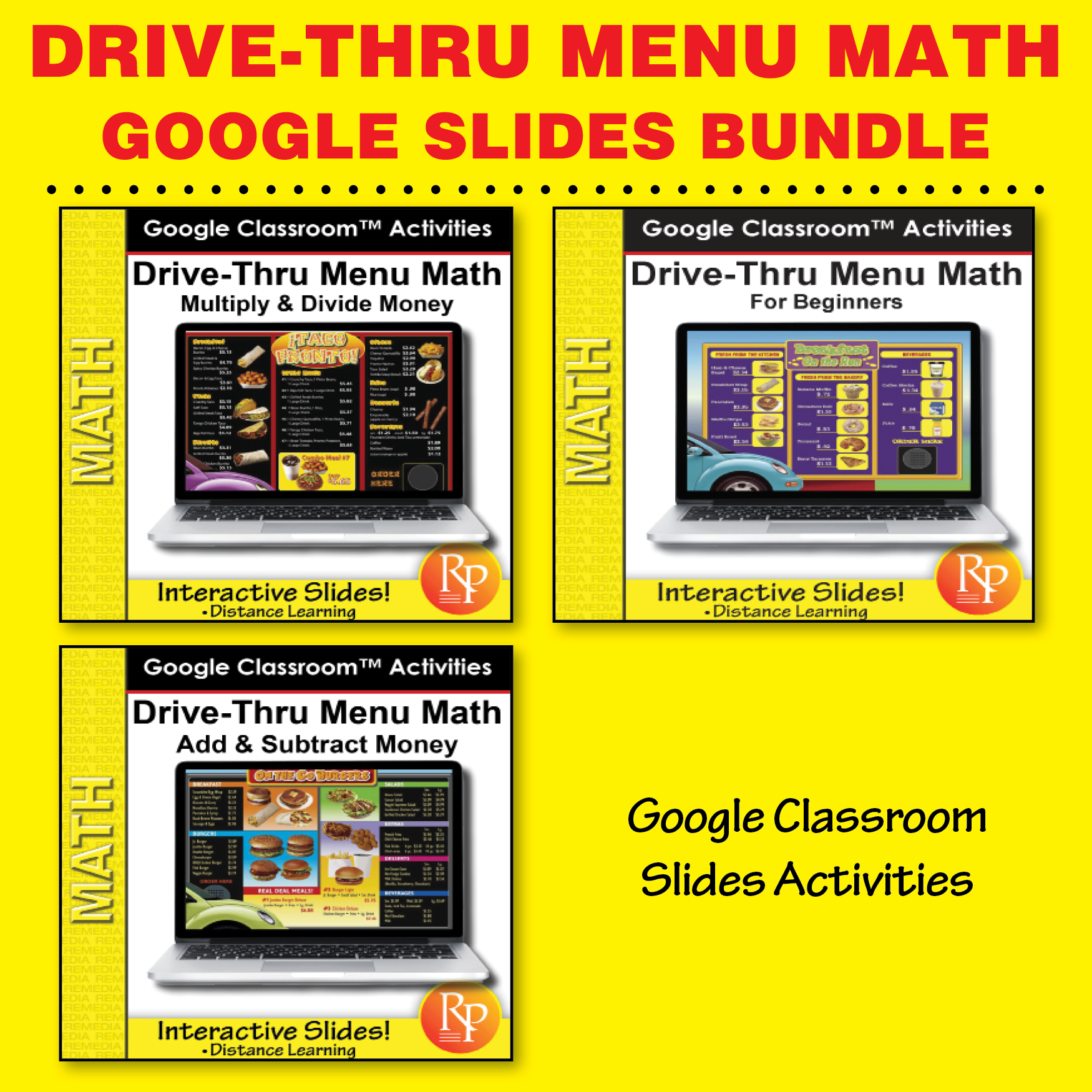 Drive Thru Menu Math: BIG SET 367 Google Classroom Slides & 1,000 ...