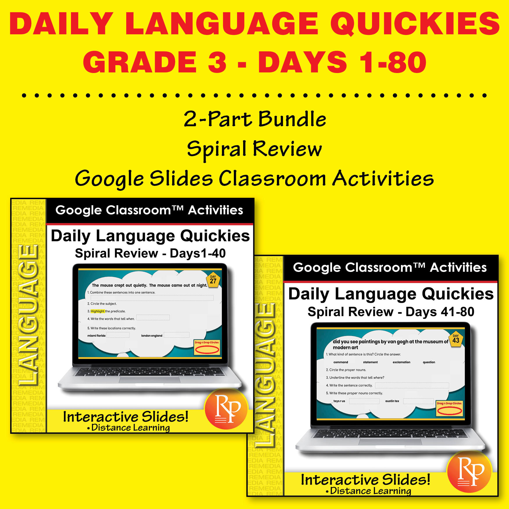 Google Classroom: Daily Language Quickies Gr 3 - Days 1-80 Bundle