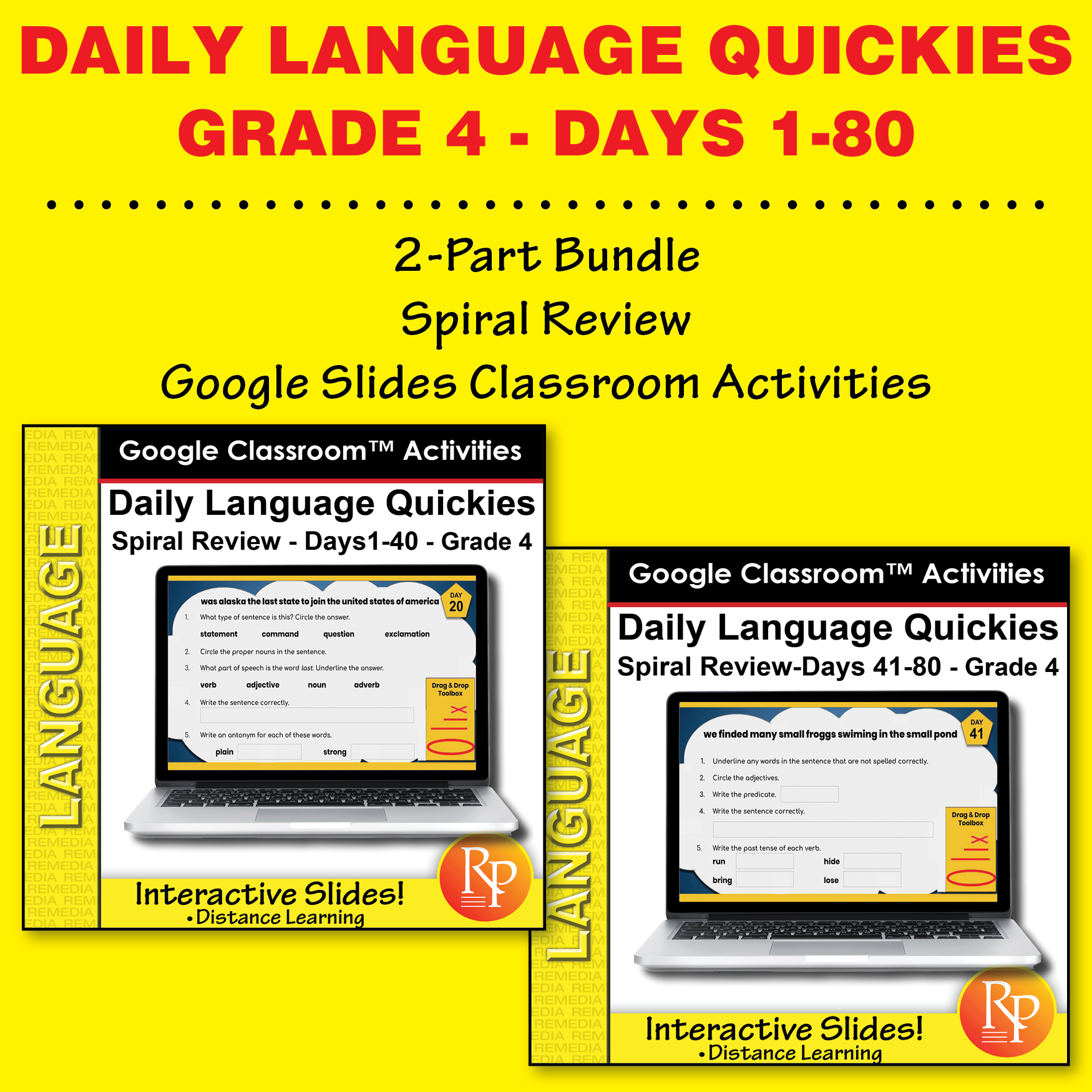 Google Classroom Set: Daily Language Quickies Grade 4 (1-80)