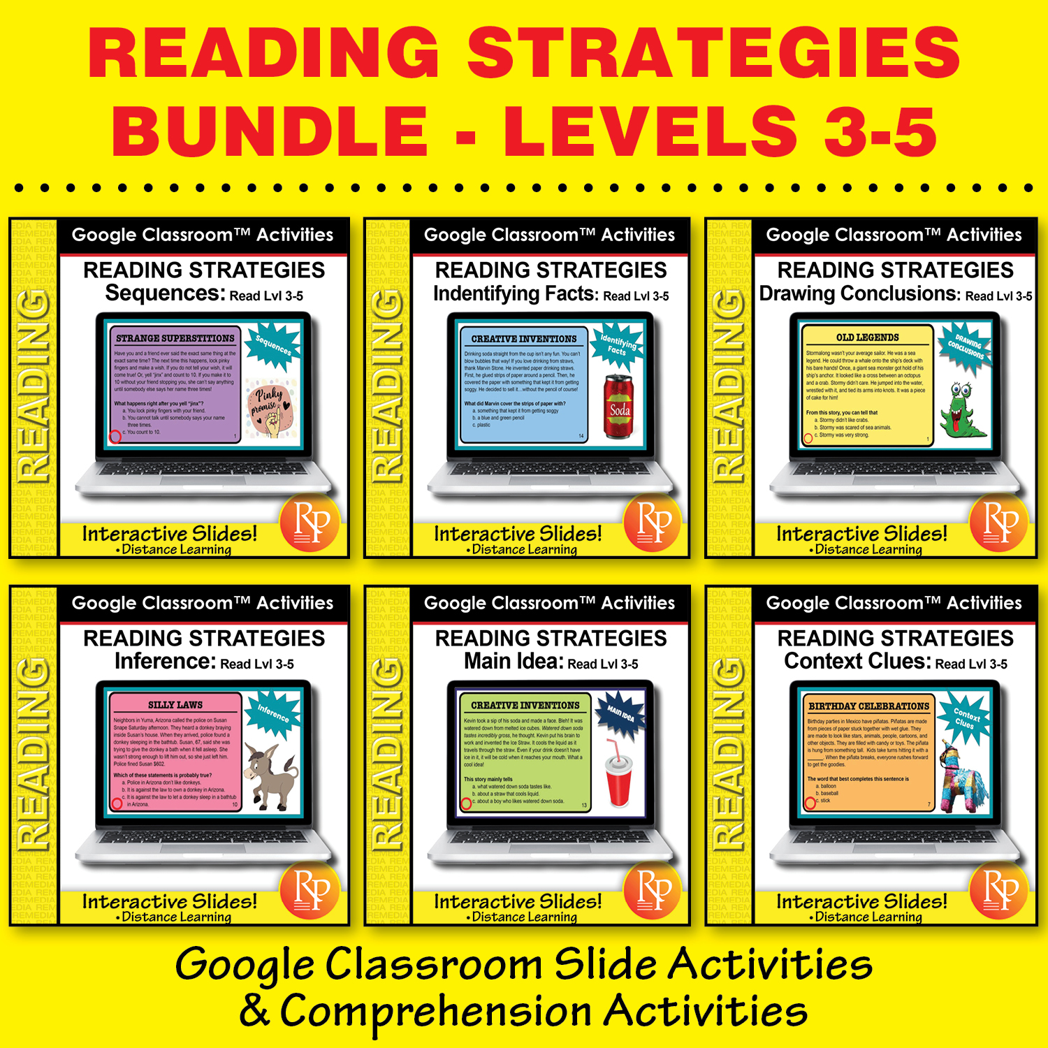 Google Classroom Slides SET! Specific Reading Strategies & Skills Lvl 3-5