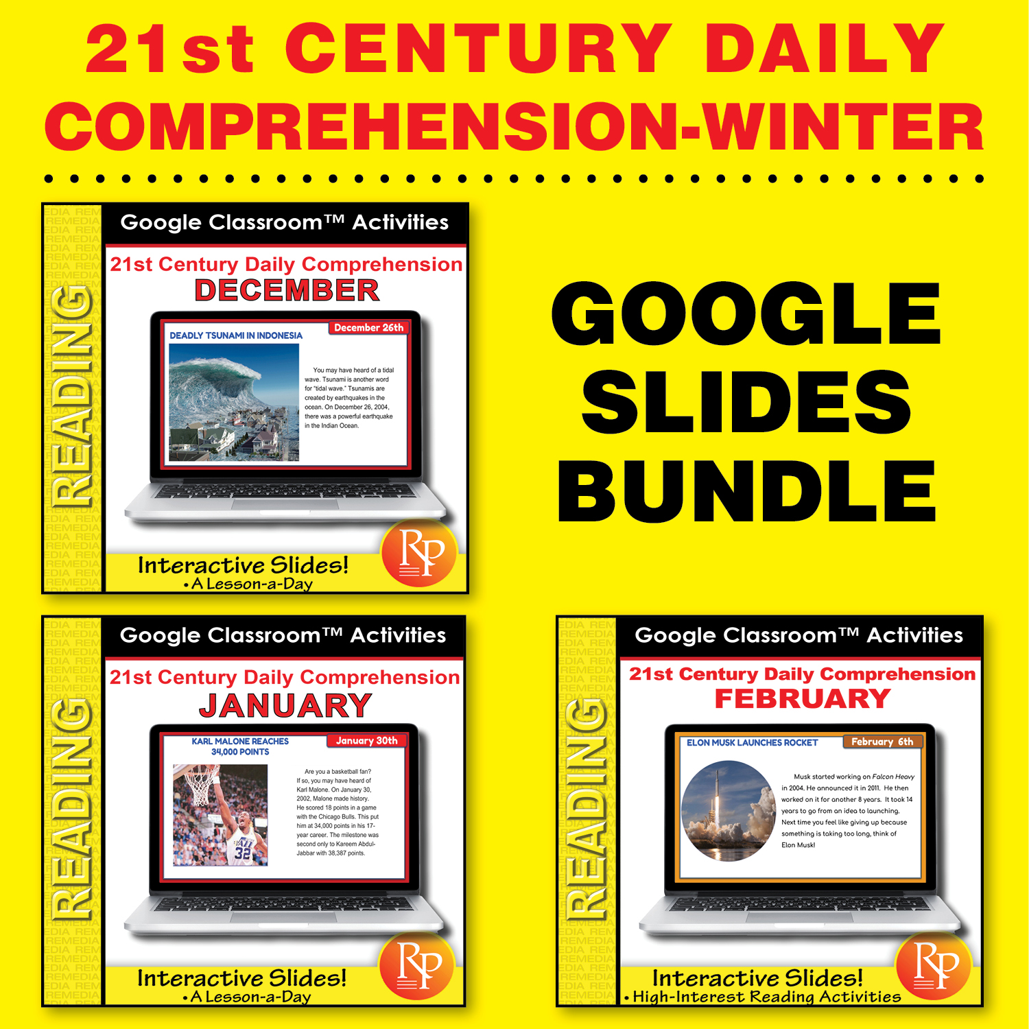 Winter 21st Century Daily Comprehension Activities Google Slides Set