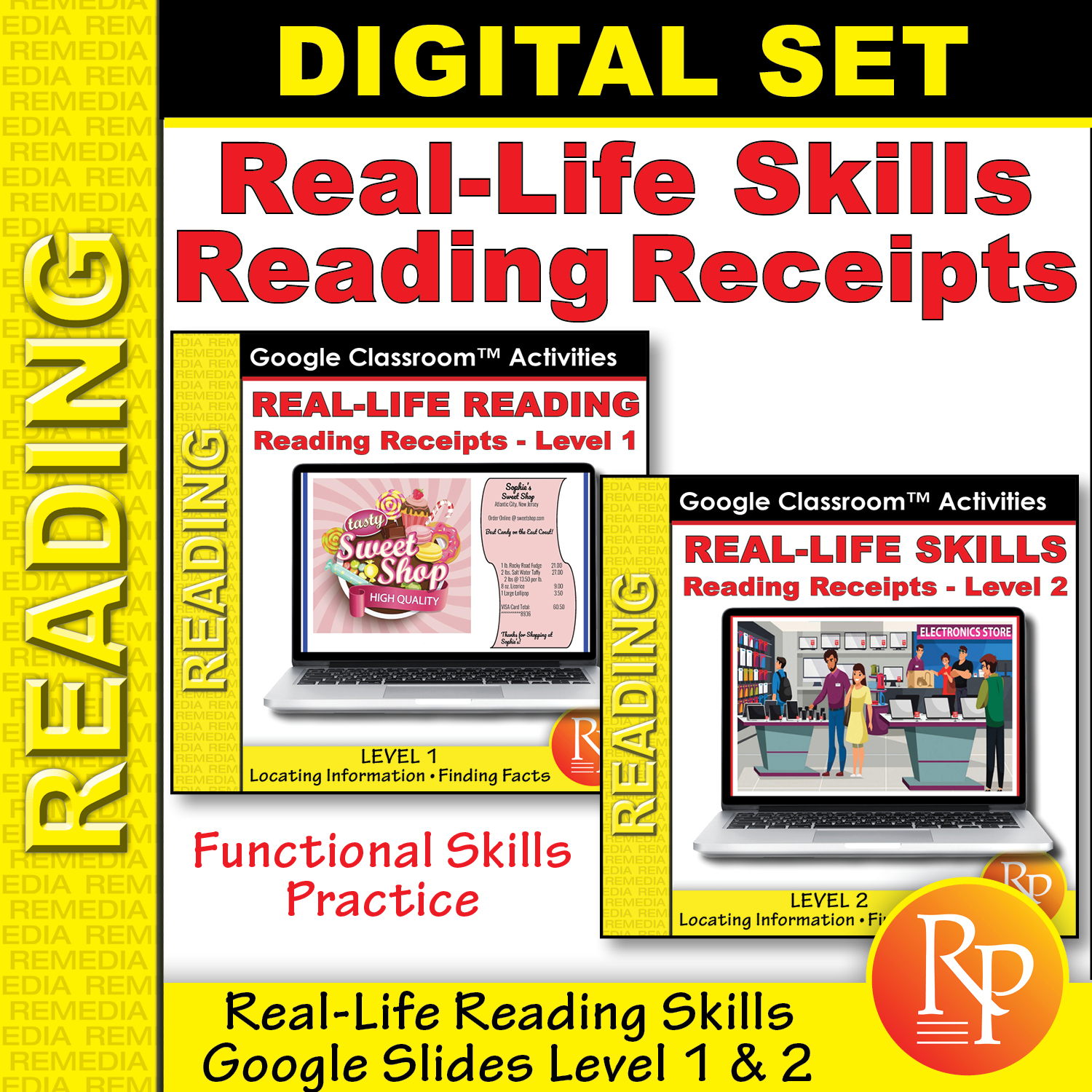 READING RECEIPTS Google Slides Set - Levels 1 & 2: Real-Life Skills