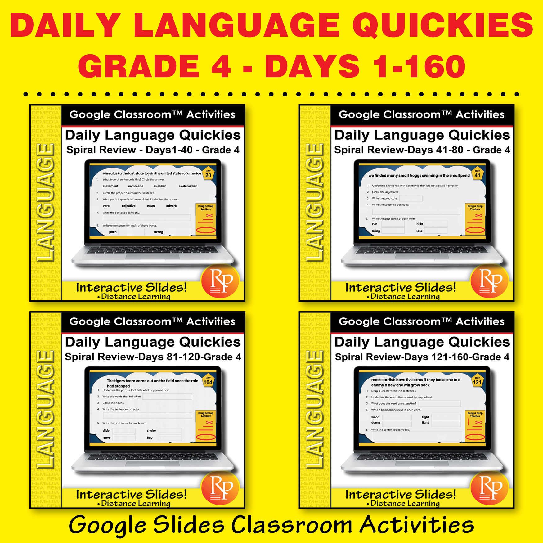 Google Classroom Bundle: Daily Language Quickies - Grade 4 - Days 1-160