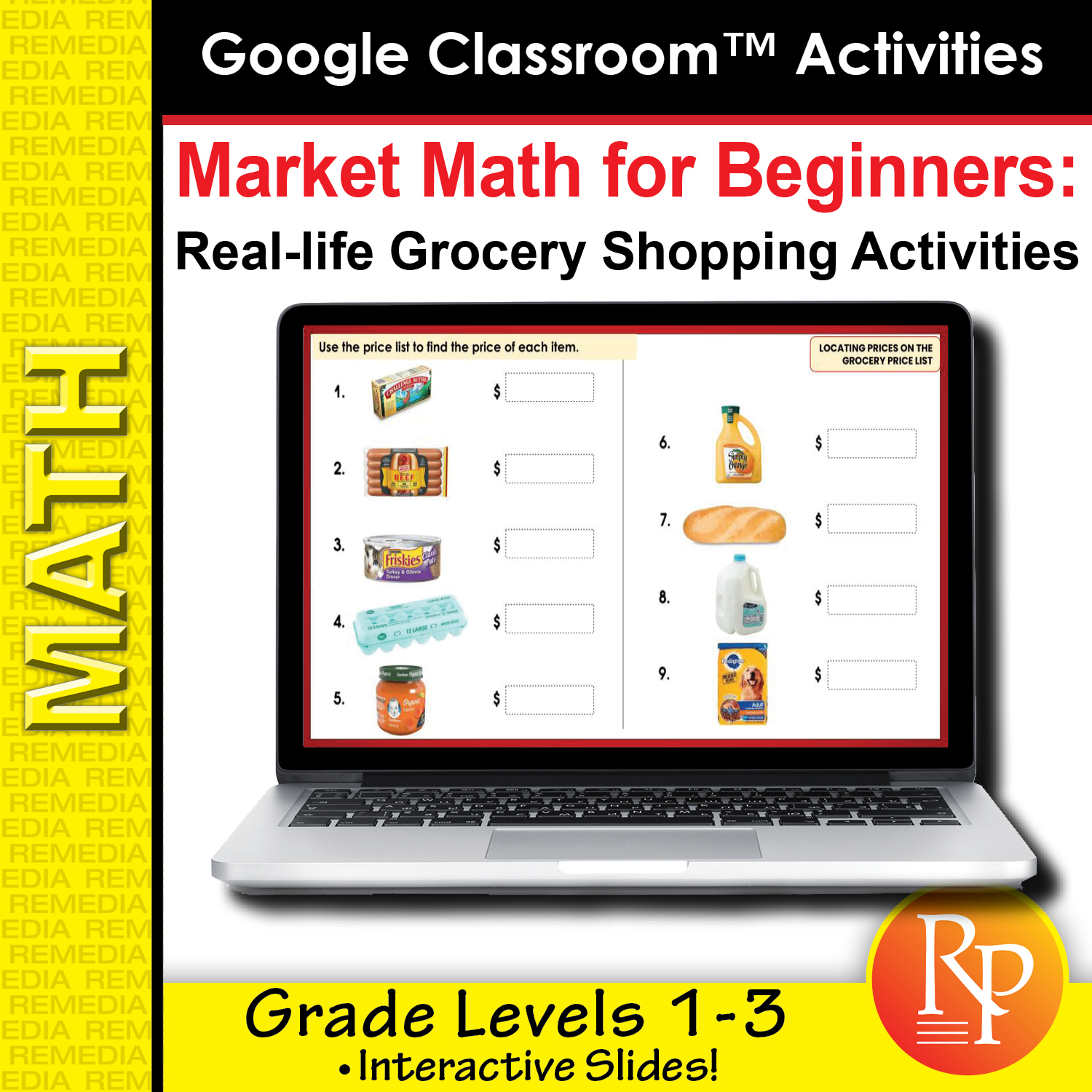 MARKET & GROCERY STORE MATH FOR BEGINNERS- 200 GOOGLE SLIDES! add/subtract