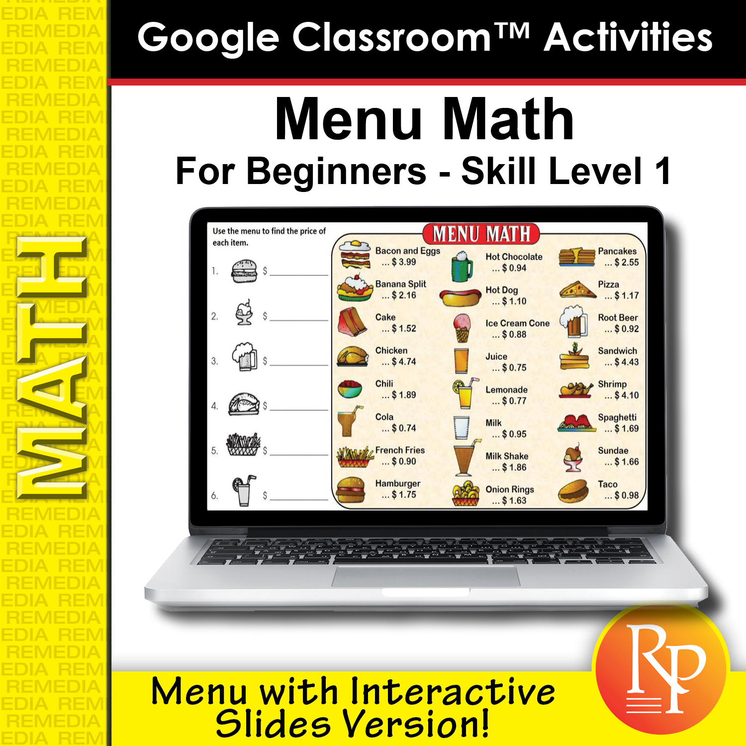 Google Classroom: Menu Math for Beginners Level 1 - Menu with Slides ...