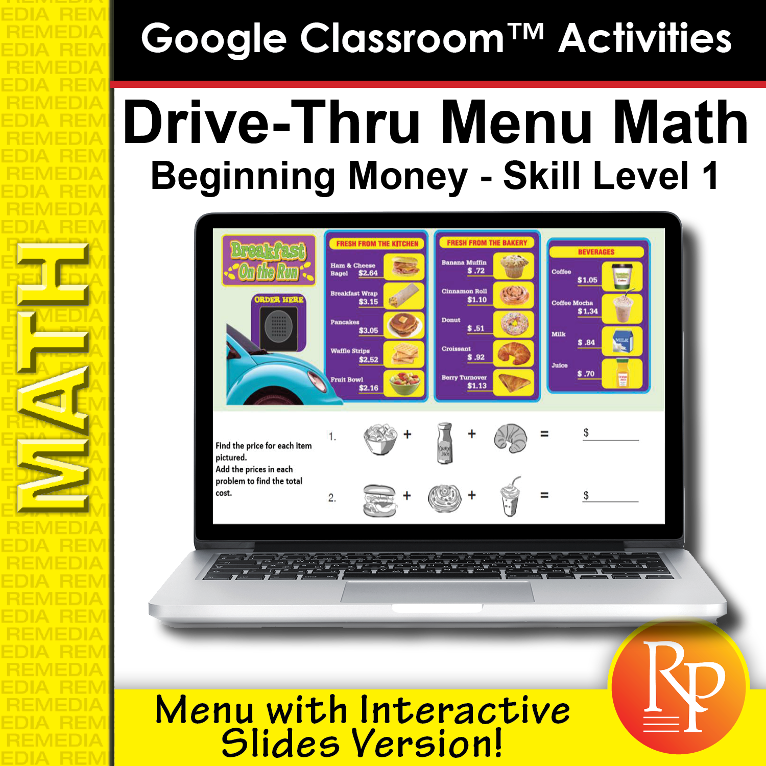 Drive-Thru Menu Math Beginning Money Skills Level 1 - Menu with Slides ...