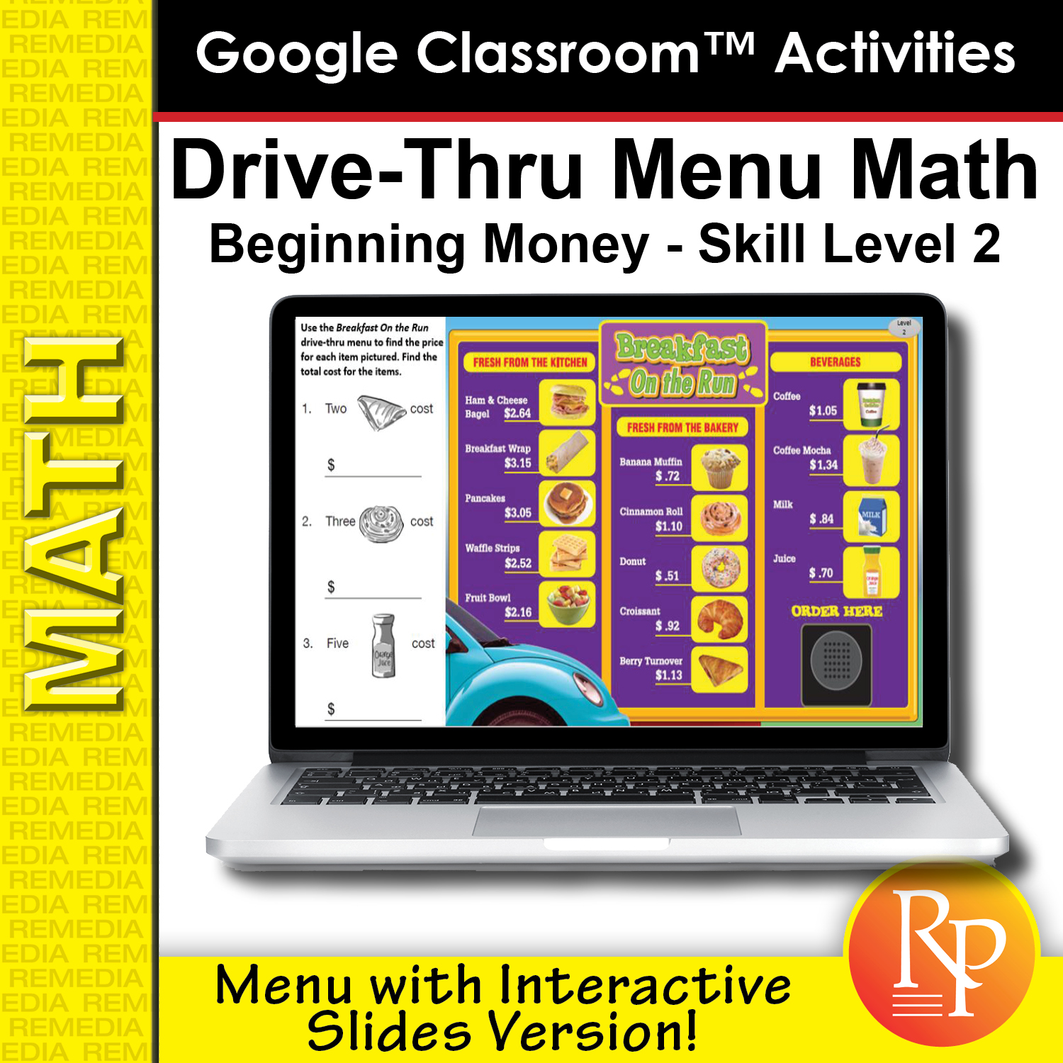 Drive-Thru Menu Math Beginning Money Skills Level 2 - Menu with Slides ...