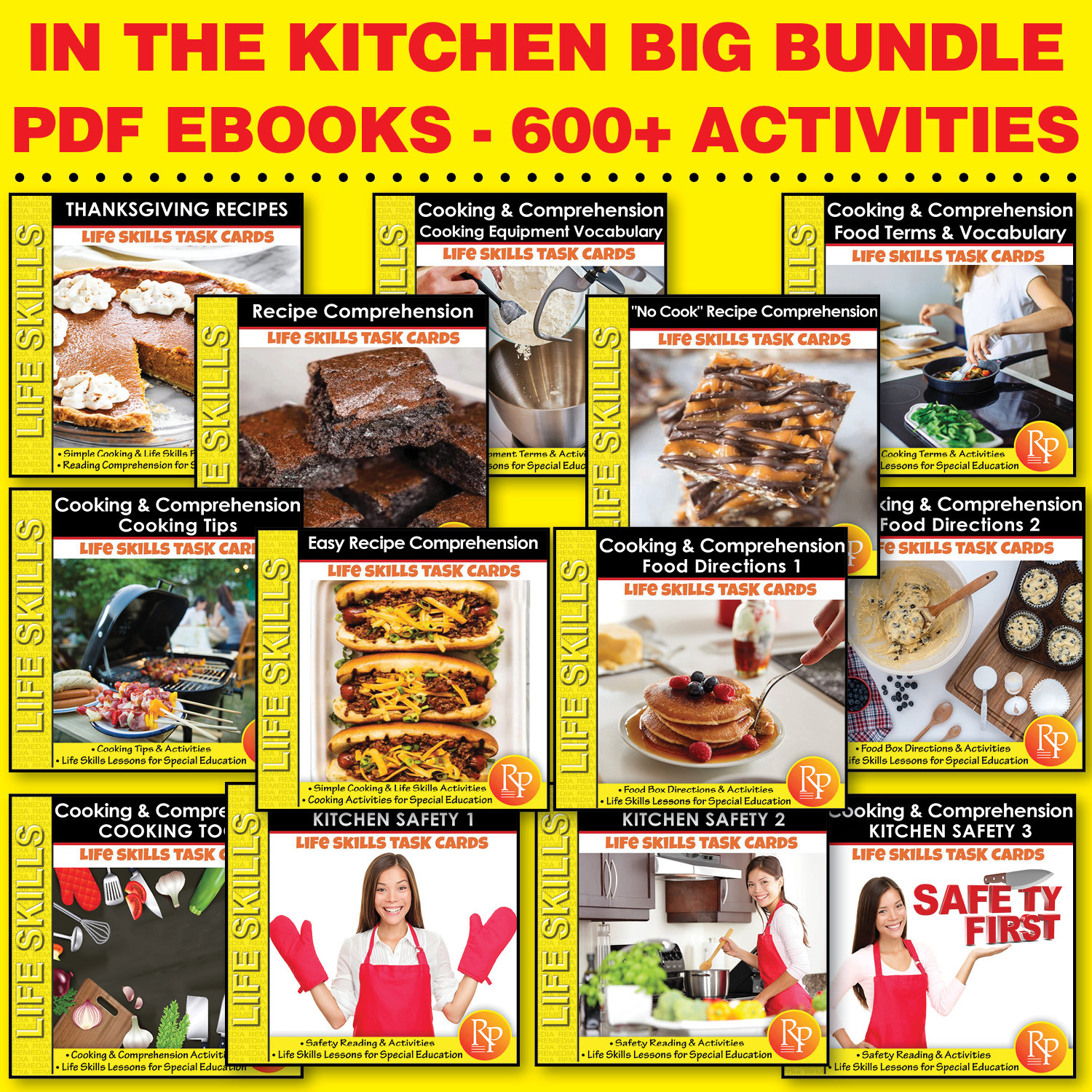 600 Simple Cooking, Recipe Comprehension & Kitchen Safety Lessons BIG SET