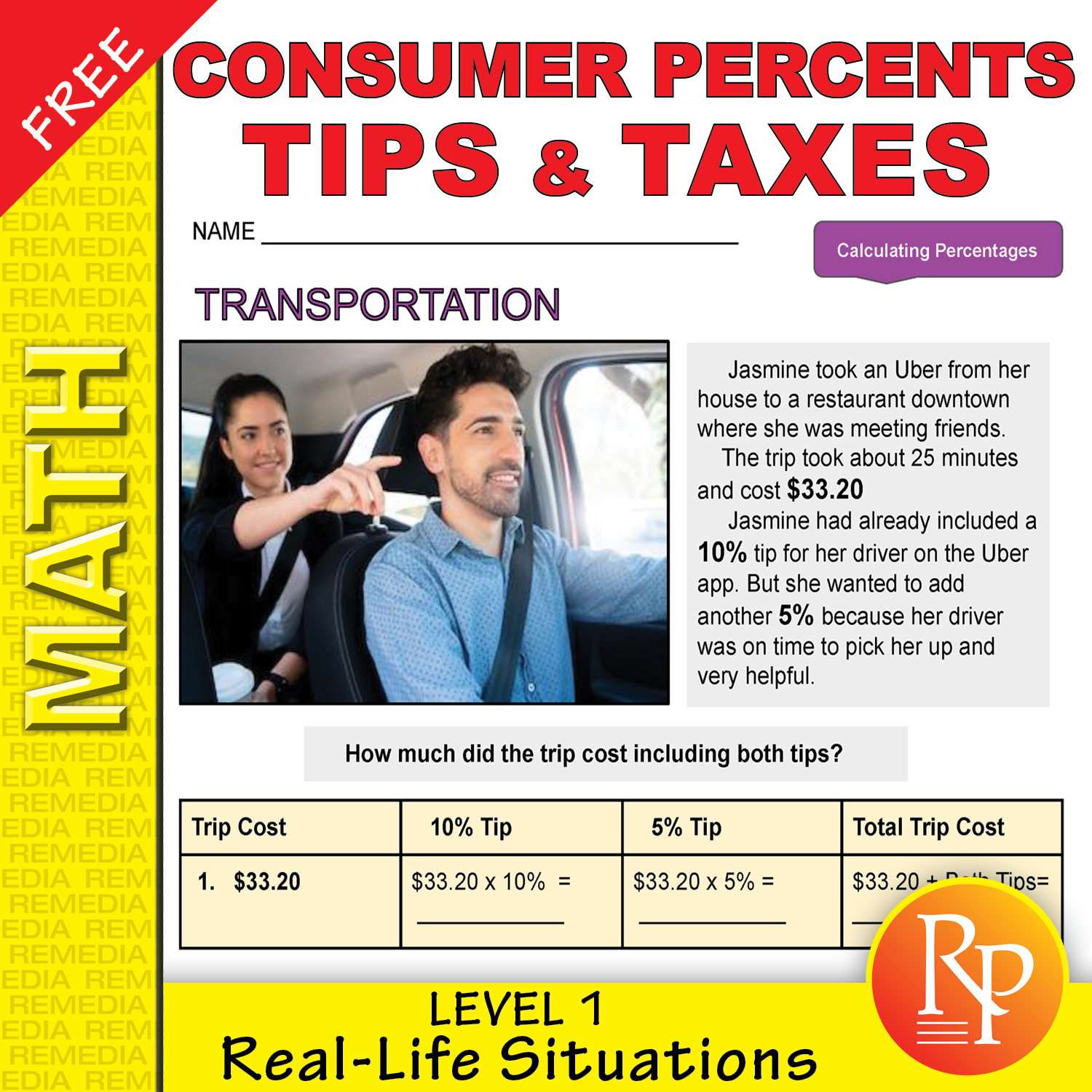 FREE Consumer Percents - Tips and Taxes 1: Math Word Problems