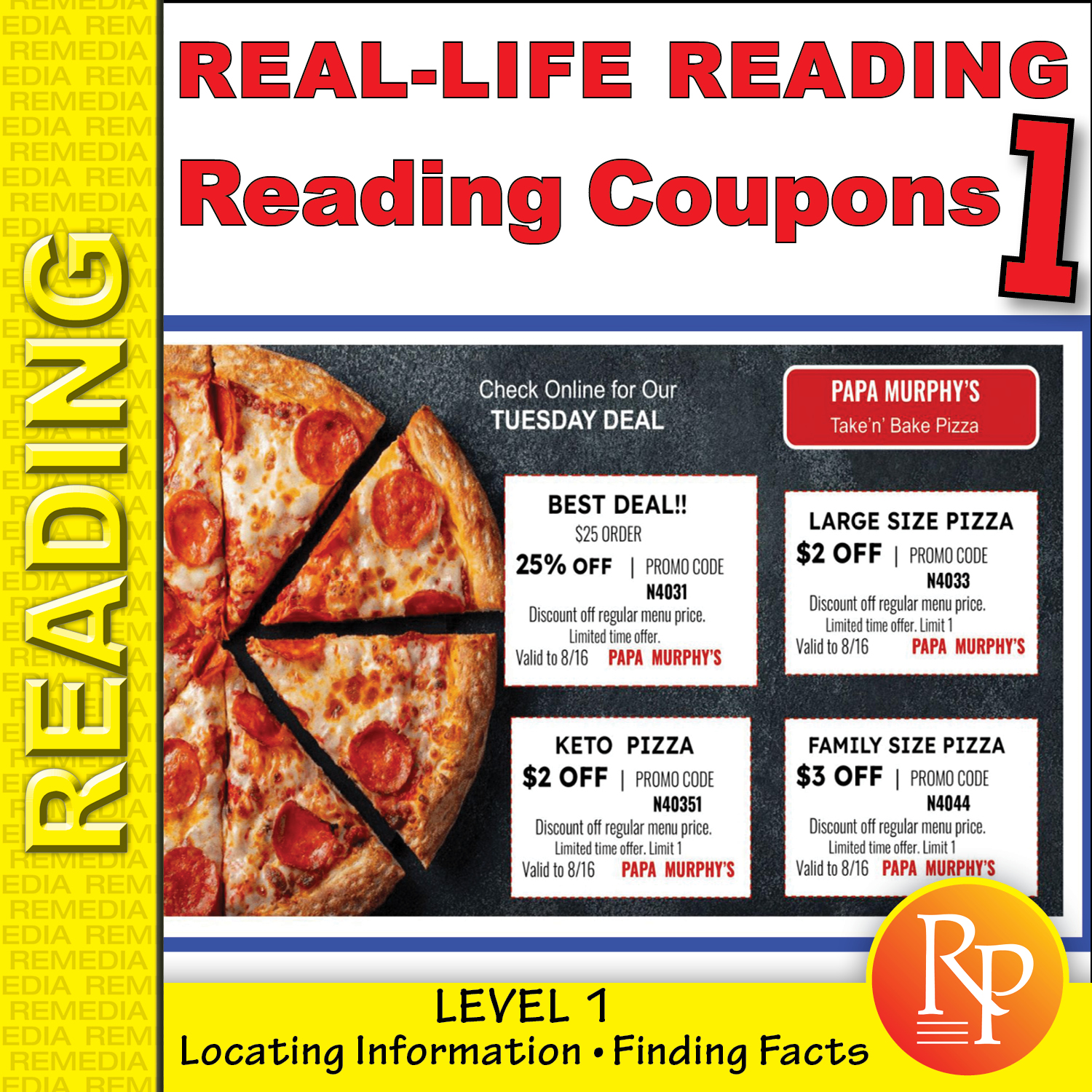 Reading Coupons Level 1: Functional Life Skills - Comprehension Activities